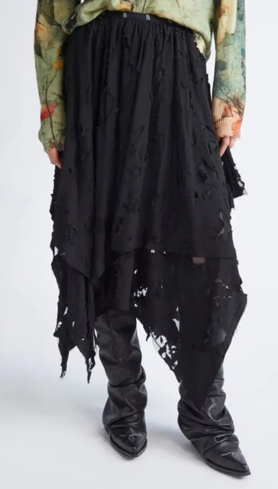 R13 Asymmetrical Distressed Skirt