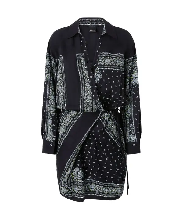 Pinko Bandana Print Drop Shoulder Mini Dress - Black