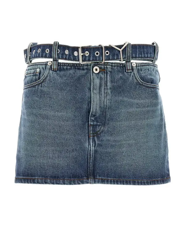 Y/project Belted Logo Patch Denim Skirt - No