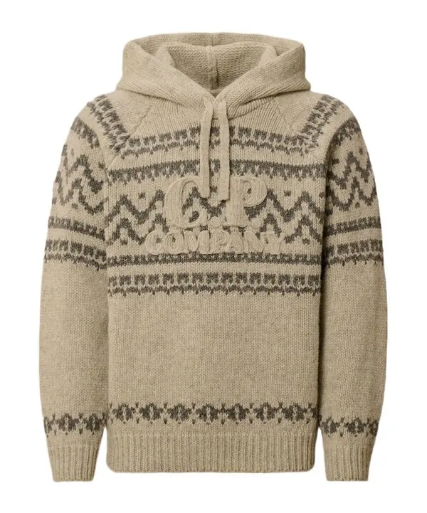 C.P. COMPANY Jacquard Wool Hooded Sweater - White