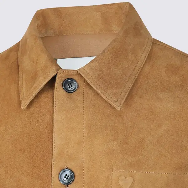 AMI Paris Suede Logo Detailed Button-up Jacket - No