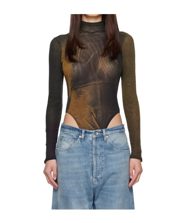 JEAN PAUL GAULTIER Open Back Printed Mesh Bodysuit - Blue