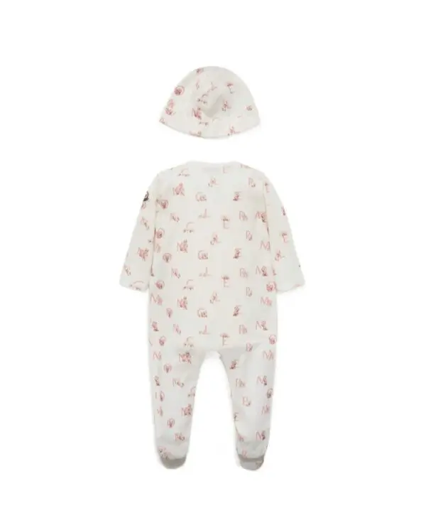 Moncler Baby All-over Patterned Crewneck Rompers And Beanie Set - White/pink