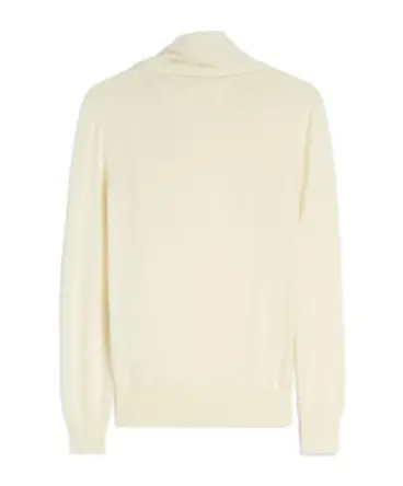 JIL SANDER Draped Neck Knitted Jumper With Jeweled Brooch - Eggshell