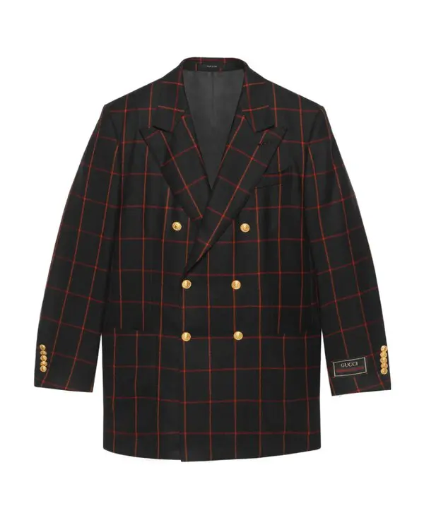 Gucci Checked Double Breasted Wool Blazer - Black