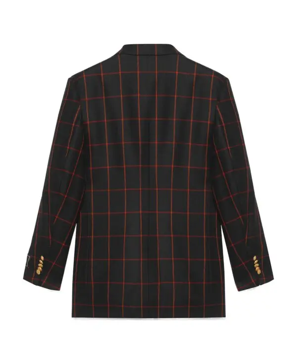 Gucci Checked Double Breasted Wool Blazer - Black