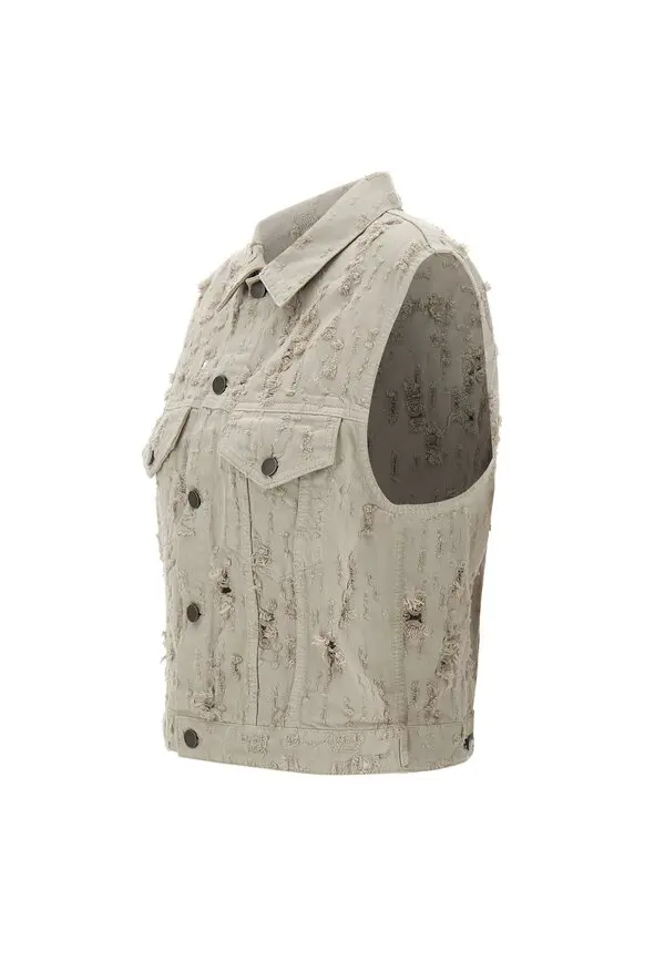HAIKURE Ryder Bull Destroy Denim Vest - Grey