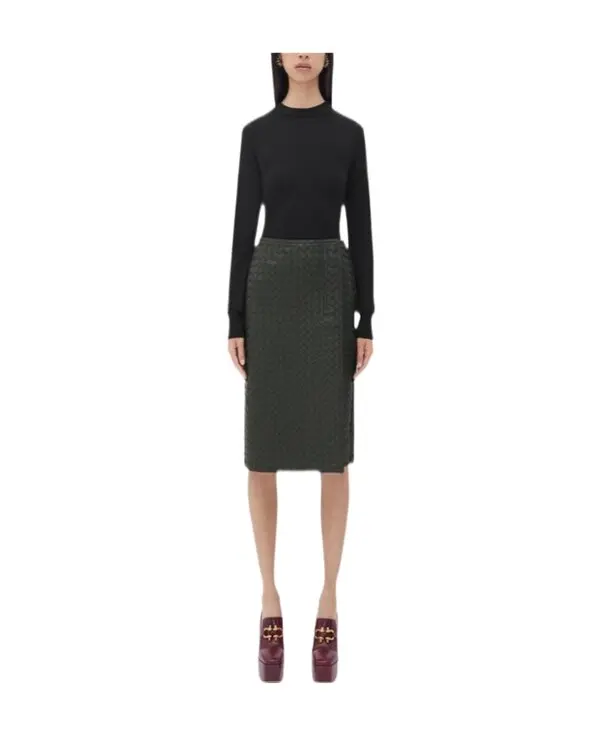 Bottega Veneta Intrecciato Leather Pencil Skirt - Black
