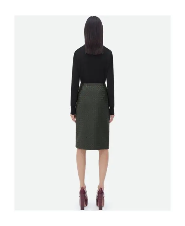 Bottega Veneta Intrecciato Leather Pencil Skirt - Black
