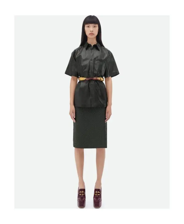 Bottega Veneta Intrecciato Leather Pencil Skirt - Black
