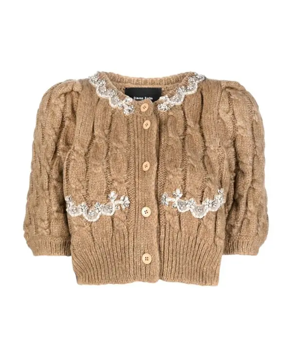 Simone Rocha Cable-knit Cropped Cardigan With Embellishments - No