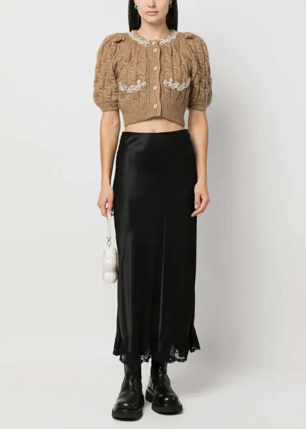 Simone Rocha Cable-knit Cropped Cardigan With Embellishments