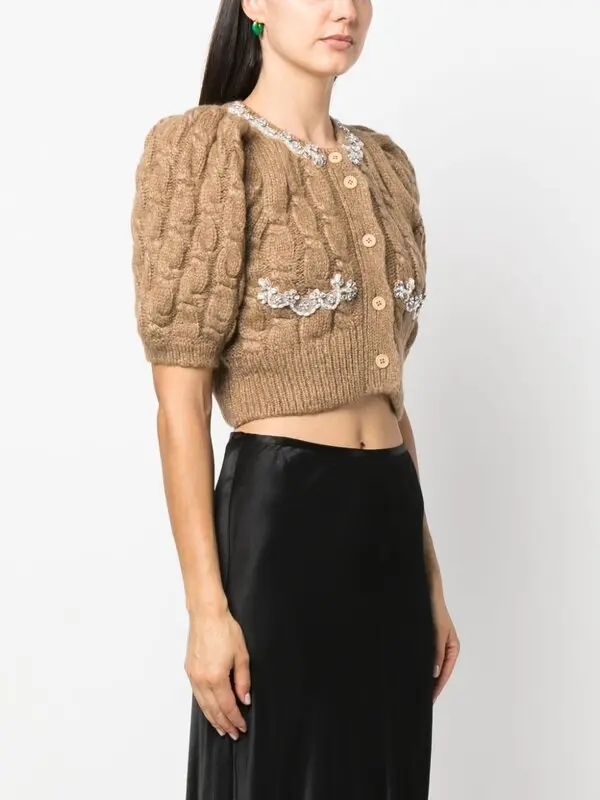 Simone Rocha Cable-knit Cropped Cardigan With Embellishments