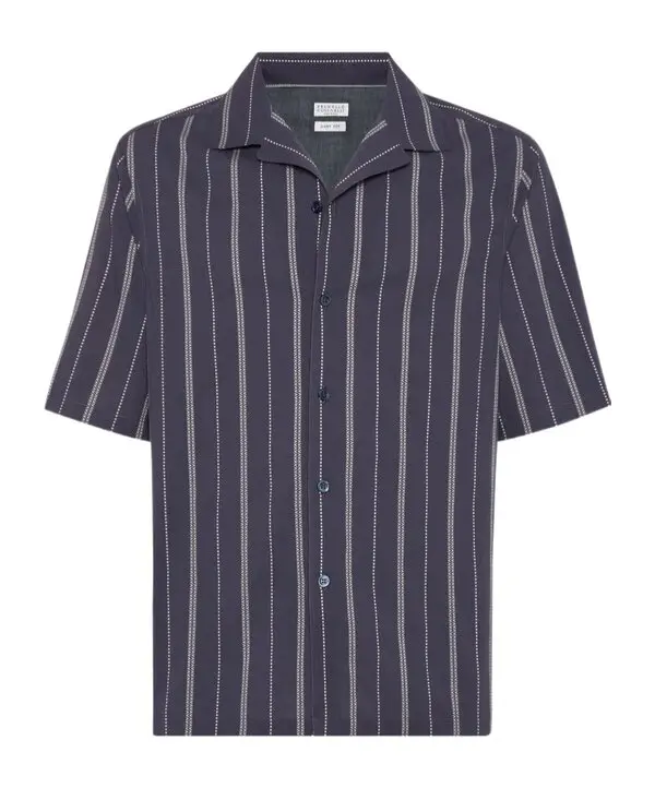 Brunello Cucinelli Striped Short-sleeved Shirt - Blue