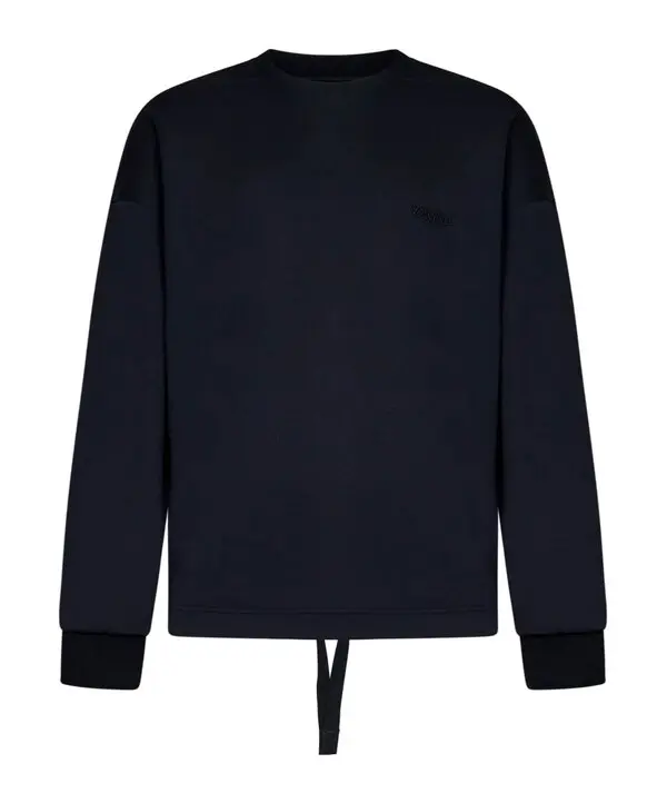 Zegna Logo Embroidered Drawstring Hem Crewneck Sweatshirt - Blue