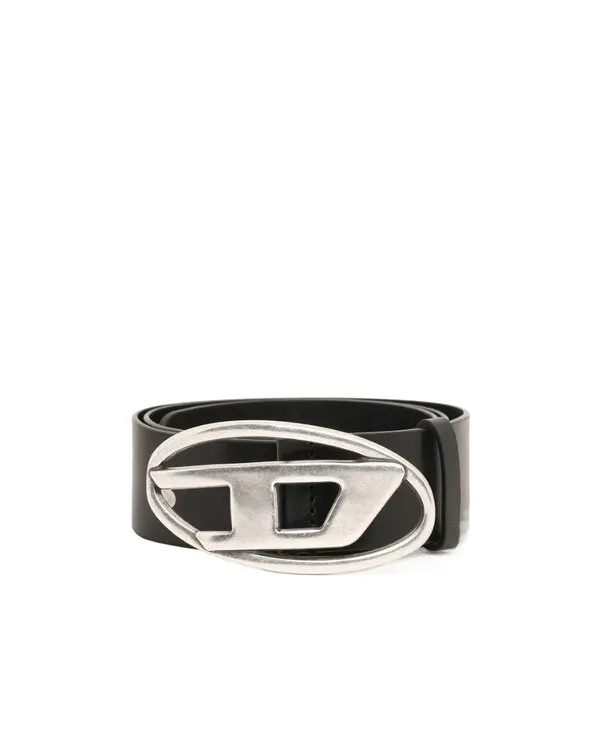 DIESEL® Logo Buckle Leather Belt - Black