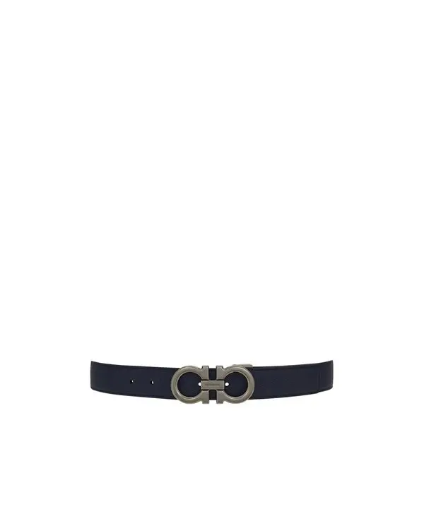 FERRAGAMO Reversible And Adjustable Gancini Belt - Deep Navy Blue/black