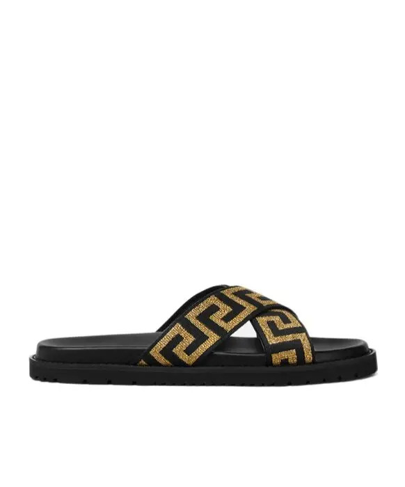 Versace Greca Embellished Open-toe Slides