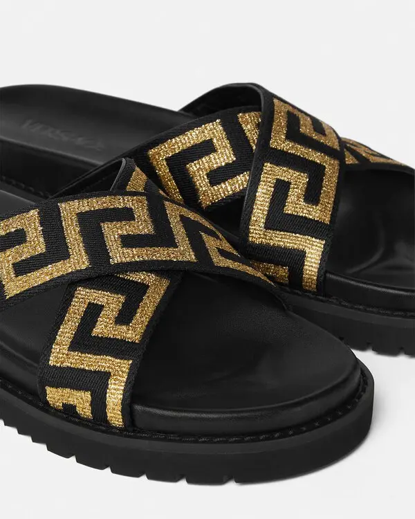 Versace Greca Embellished Open-toe Slides