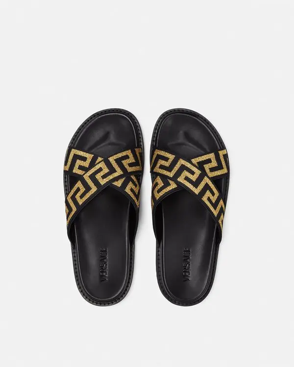 Versace Greca Embellished Open-toe Slides