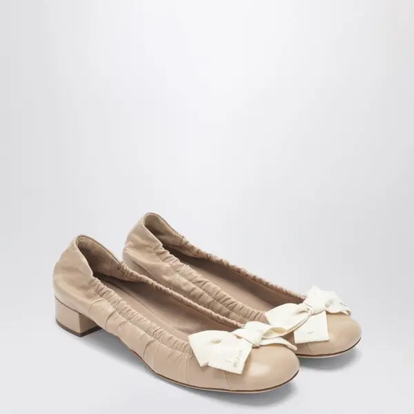 Prada Bow Detailed Ballerinas - Sand