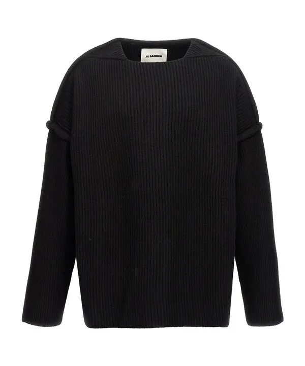 JIL SANDER Geometric Neckline Knitted Jumper - Black