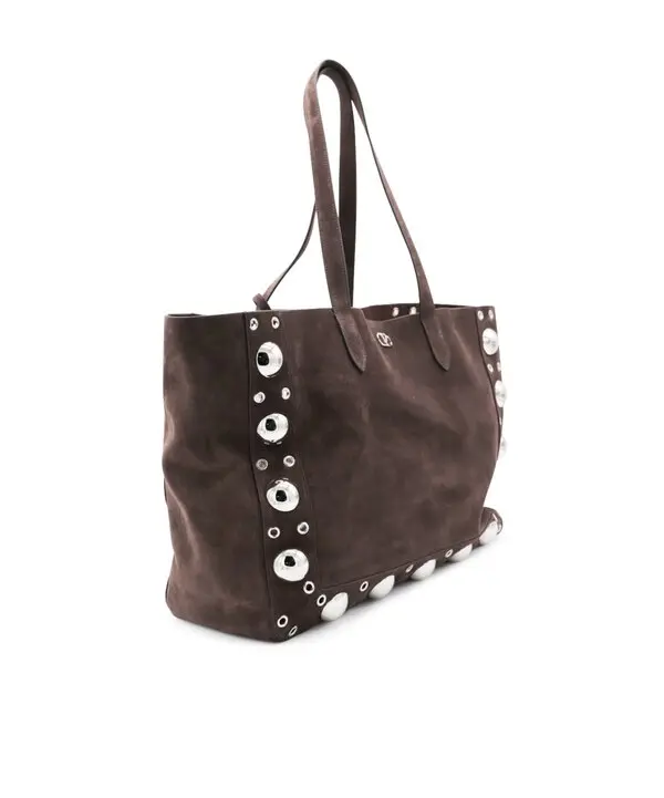 Valentino Garavani Large Suede Shopping Bag With Ball Stud Embellishments