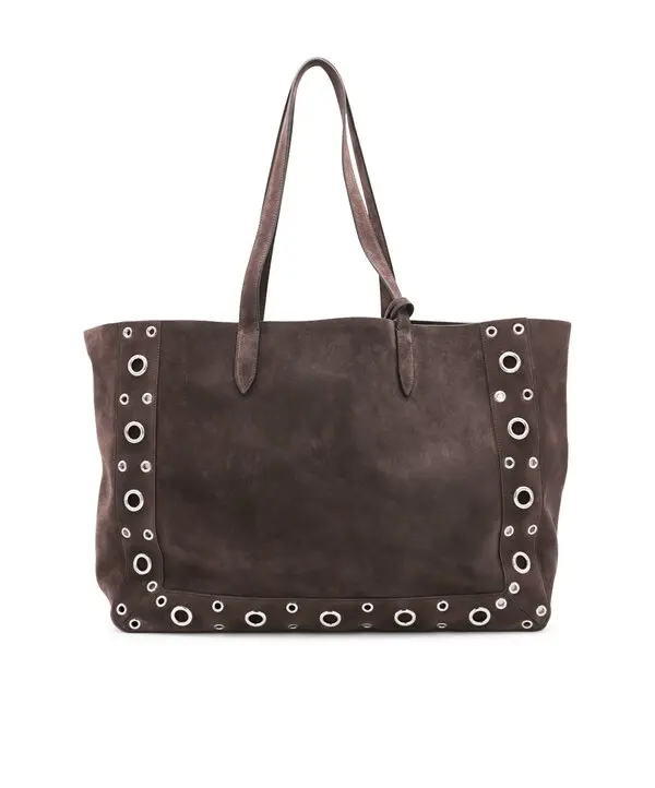 Valentino Garavani Large Suede Shopping Bag With Ball Stud Embellishments