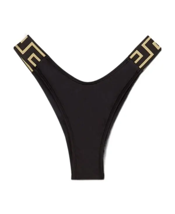 Versace Greca-pattern Printed Thong Bikini Bottoms - Black