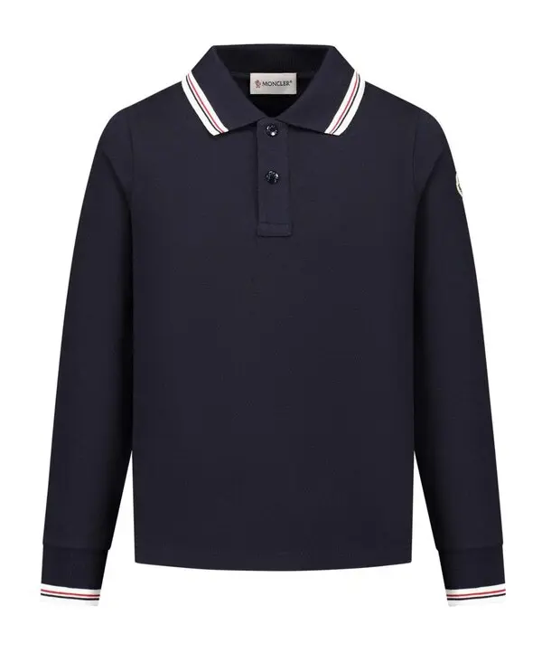 Moncler Logo Patch Long Sleeve Polo Shirt - Midnight Blue