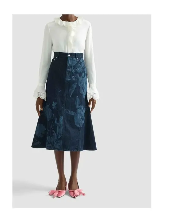 Erdem Belt Loop Midi Skirt With Floral Print