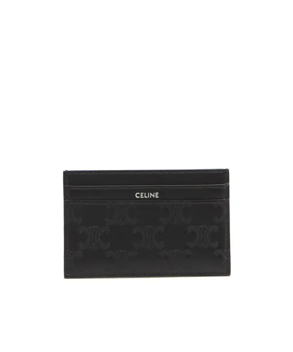Celine Card Holder In Calfskin With Triomphe Embossed - Black