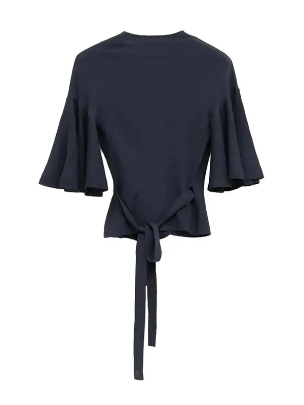 Jacquemus Knit Top With V-neck And Ruffled Cuffs - Navy Blue