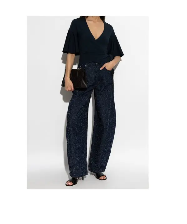 Jacquemus Knit Top With V-neck And Ruffled Cuffs - Navy Blue