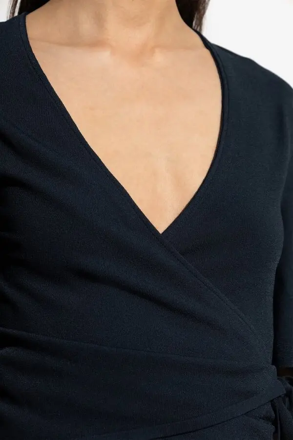 Jacquemus Knit Top With V-neck And Ruffled Cuffs - Navy Blue