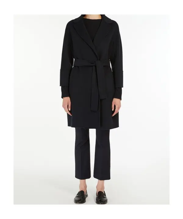 Max Mara Arona Belted Long-sleeved Coat - Midnight Blue