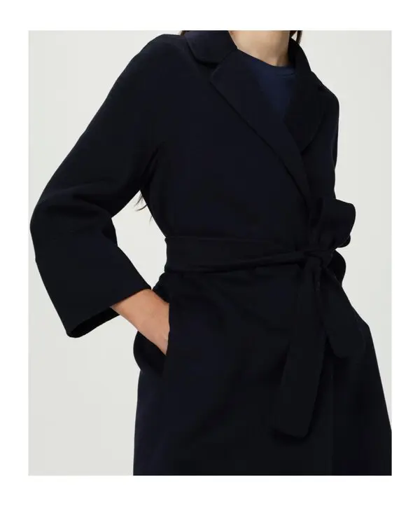 Max Mara Arona Belted Long-sleeved Coat - Midnight Blue