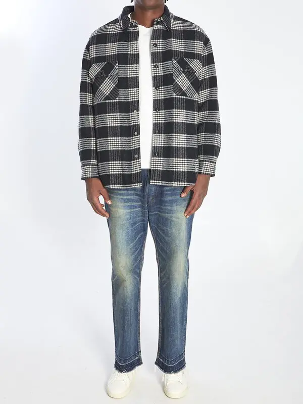 Celine Quilted Overshirt In Checked Wool