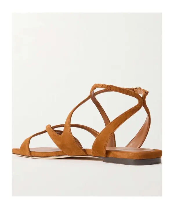 JIMMY CHOO Ayla Flat Sandals With Buckled Ankle Strap - Brown