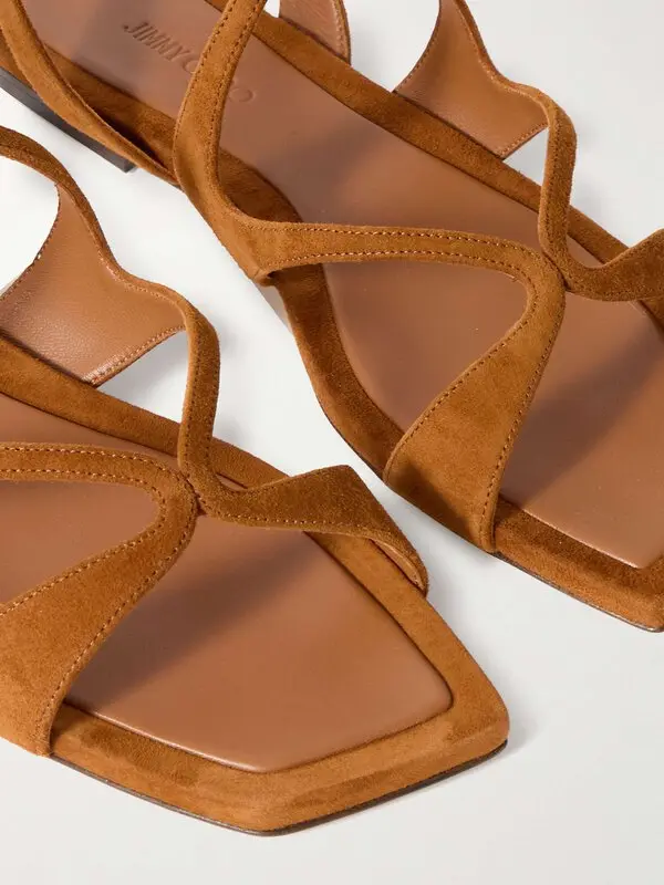 JIMMY CHOO Ayla Flat Sandals With Buckled Ankle Strap - Brown
