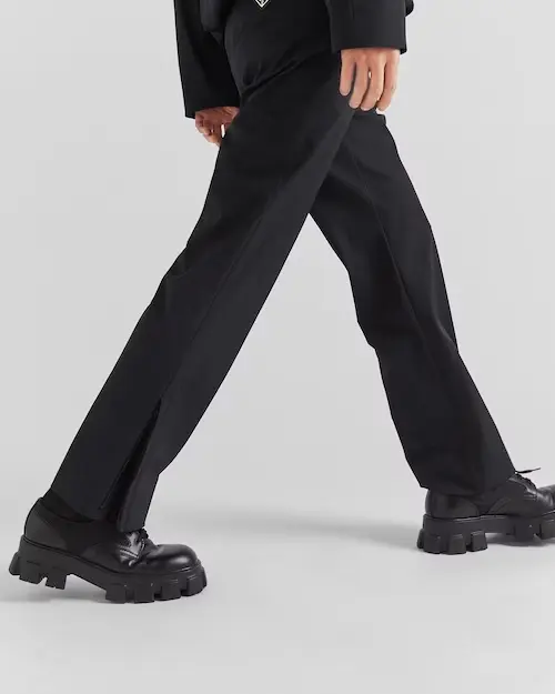 Prada Cropped Tailored Trousers With Logo Plaque