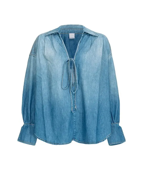 Pinko Front-tied V-neck Denim Blouse - Blue