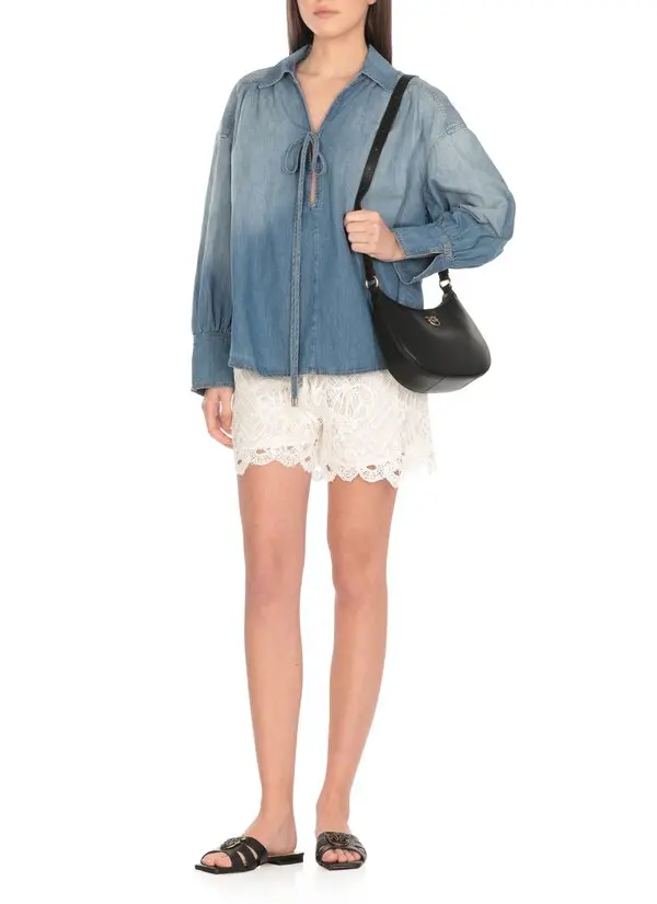 Pinko Front-tied V-neck Denim Blouse