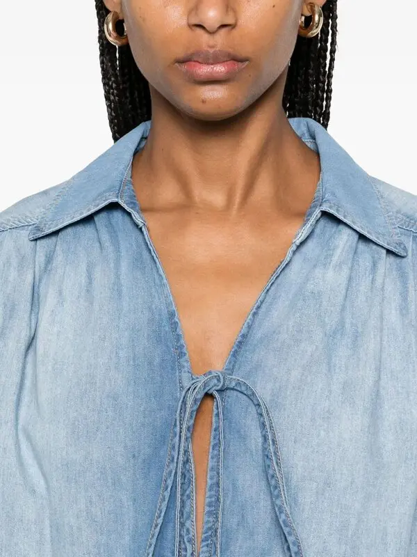 Pinko Front-tied V-neck Denim Blouse