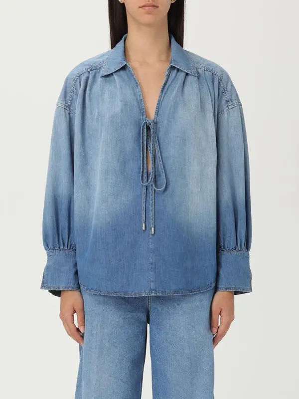 Pinko Front-tied V-neck Denim Blouse
