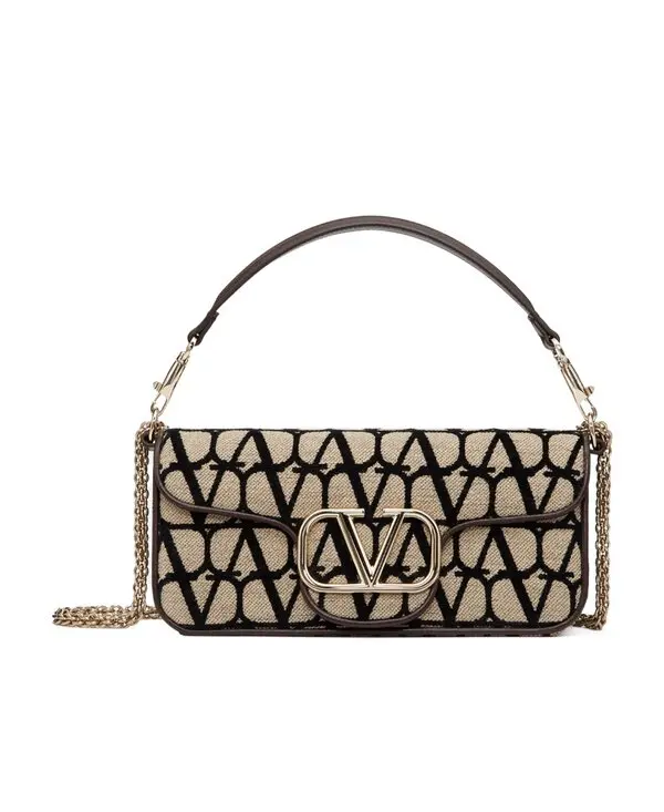 Valentino Garavani Monogram Logo Plaque Shoulder Bag - Beige/black