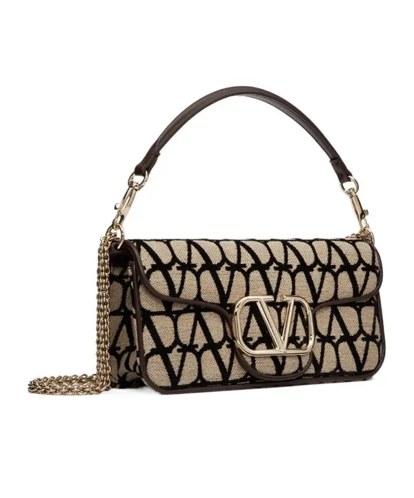 Valentino Garavani Monogram Logo Plaque Shoulder Bag - Beige/black