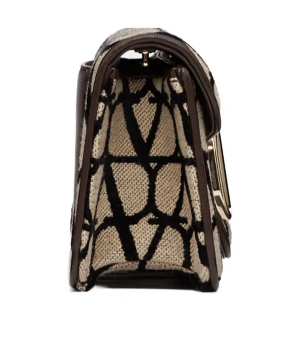 Valentino Garavani Monogram Logo Plaque Shoulder Bag - Beige/black