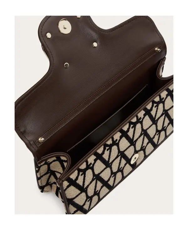 Valentino Garavani Monogram Logo Plaque Shoulder Bag - Beige/black