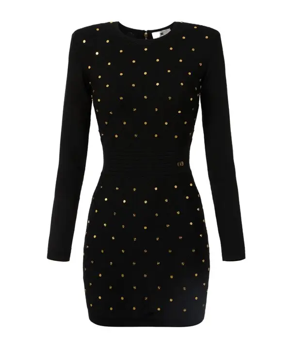 Elisabetta Franchi Diamond Pattern Knit Mini Dress - Black